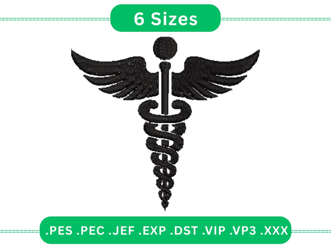 Caduceus Embroidery Design - Traditional Medical Symbol With Snakes and ...
