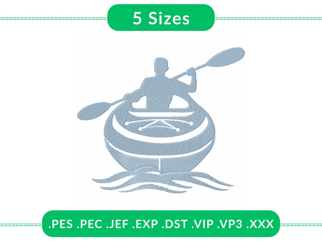 Kayaking Adventure Embroidery Design, Silhouette Paddler in Kayak ...