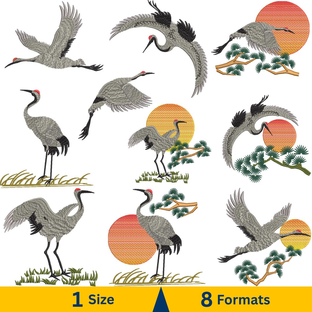 Japanese Crane Embroidery Design Set | Red Crowned Crane Machine ...