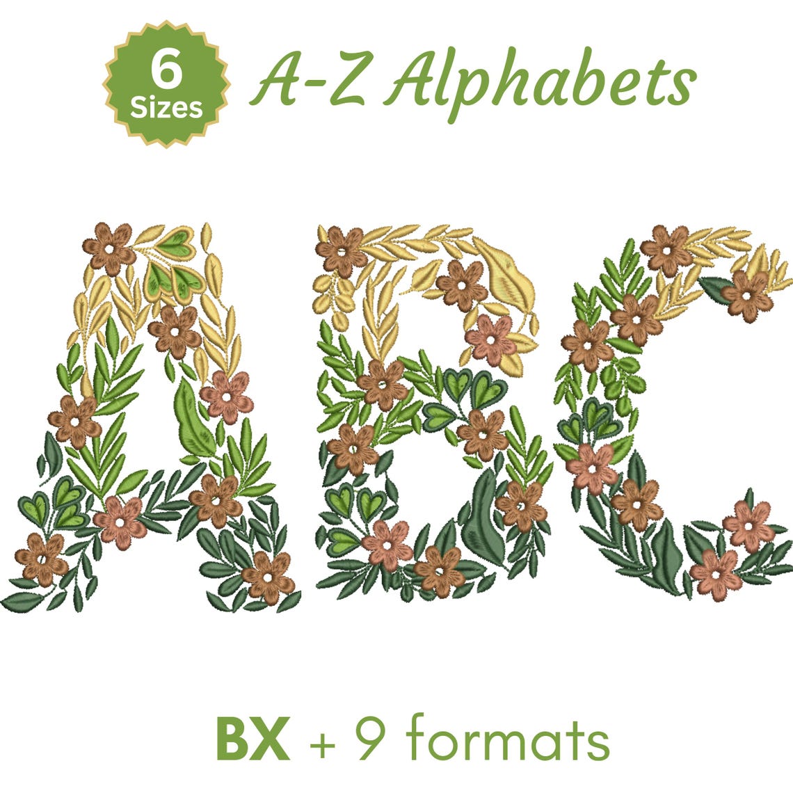 Botanical Floral Alphabet Embroidery Font A–Z, BX + 9 Formats | Floral ...