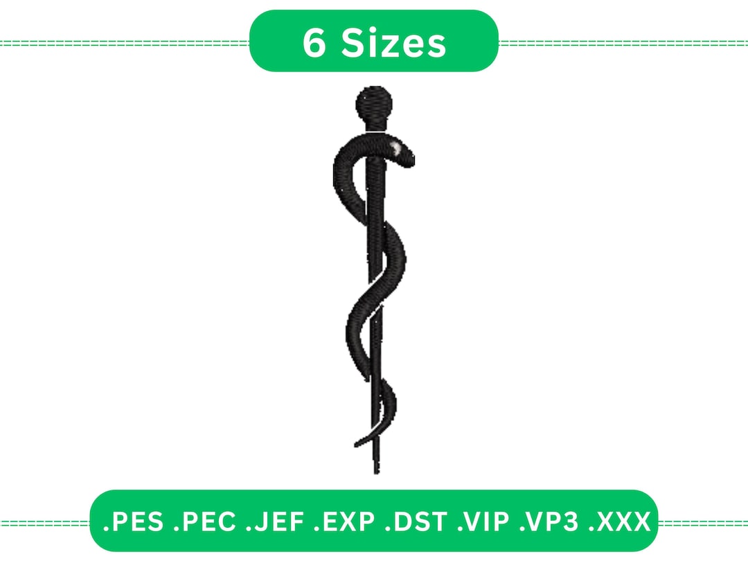Rod of Asclepius Embroidery Design - Single Snake Medical Symbol of ...