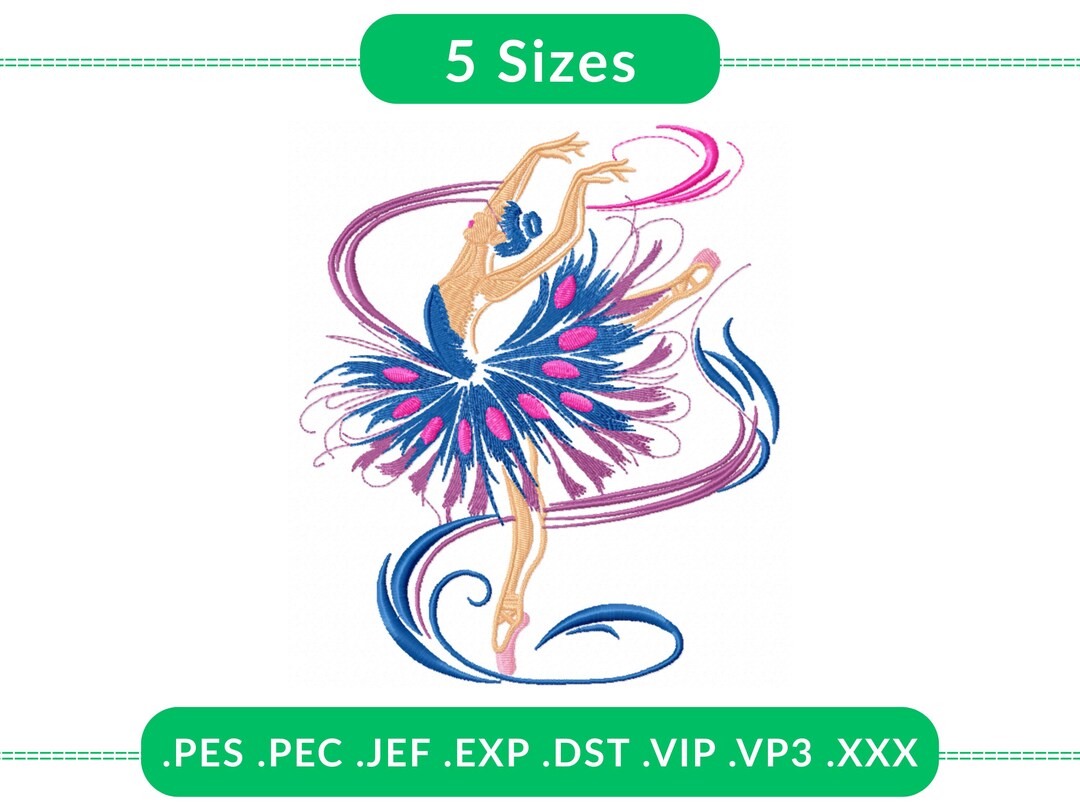 Ballet Dancer Embroidery Design | 5 Sizes | Elegant Ballerina ...