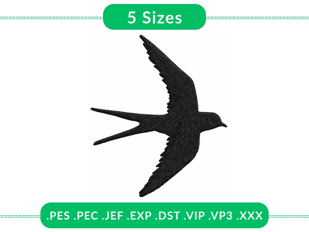 Soaring Swift Embroidery Design, Elegant Flying Bird Silhouette Pattern ...