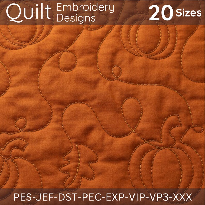 Pumpkin & Leaf Machine Embroidery Quilt Block | Single-run Continuous ...
