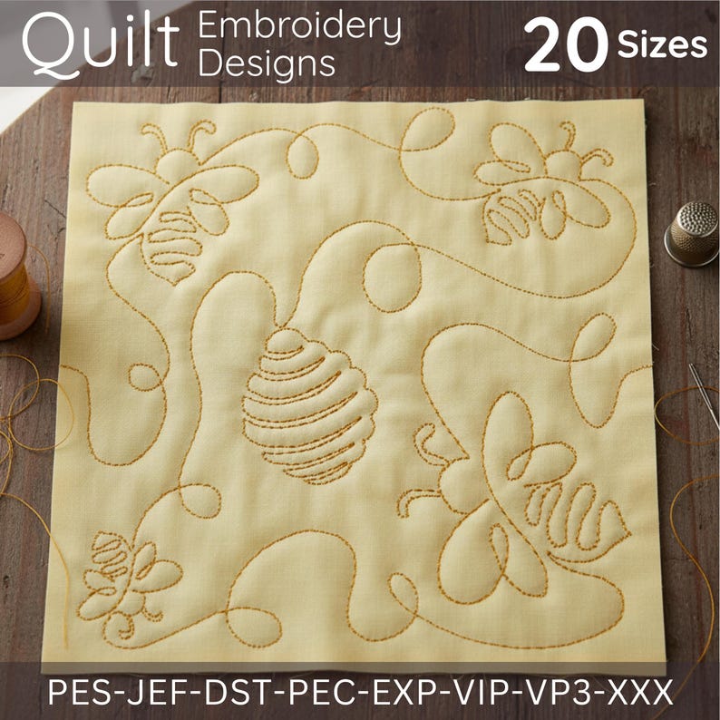 Bee Quilt Block Embroidery Design | Honeybee Continuous Line Quilting ...