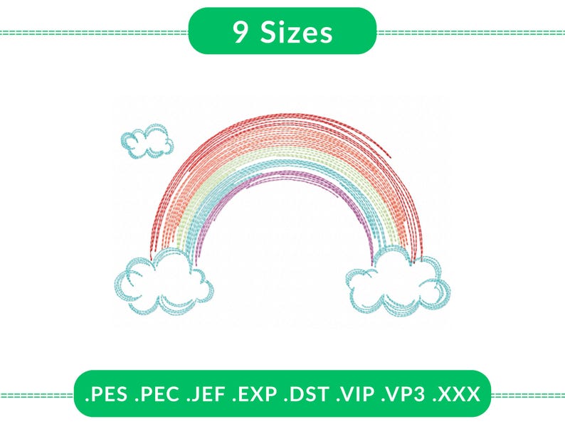 Rainbow Embroidery Design With Clouds | Machine Embroidery in 9 Sizes ...