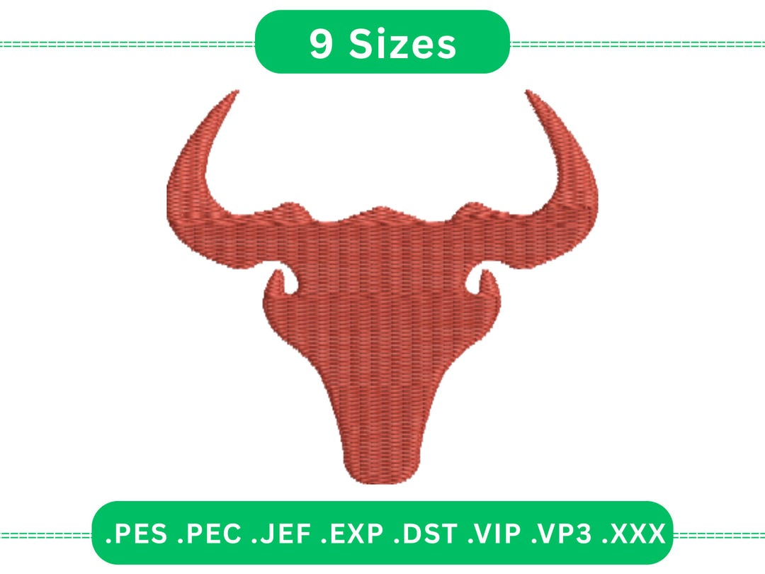 Stylized Bull Head Embroidery Design, Bold Bovine Horns Silhouette ...