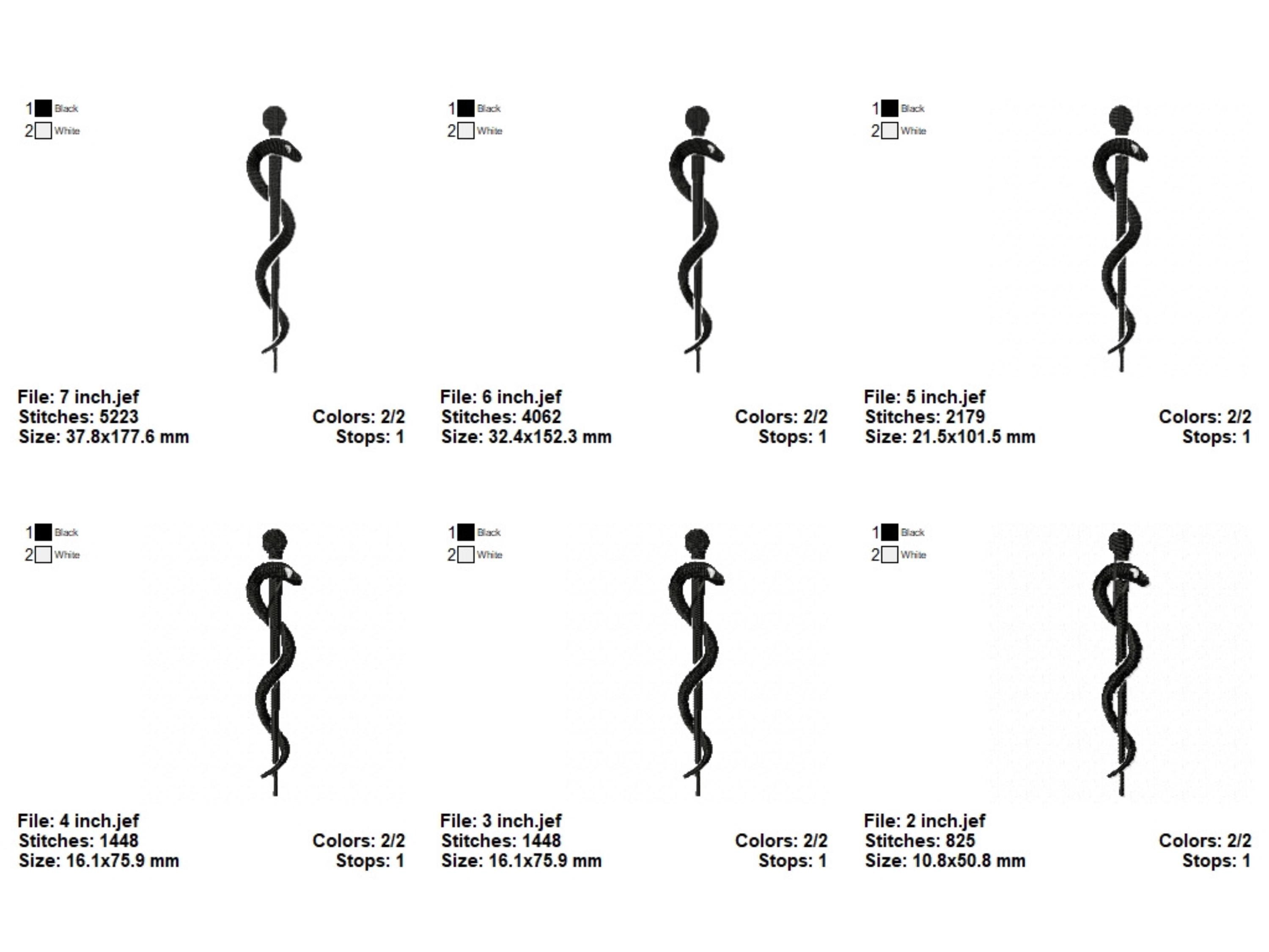 Rod of Asclepius Embroidery Design - Single Snake Medical Symbol of ...