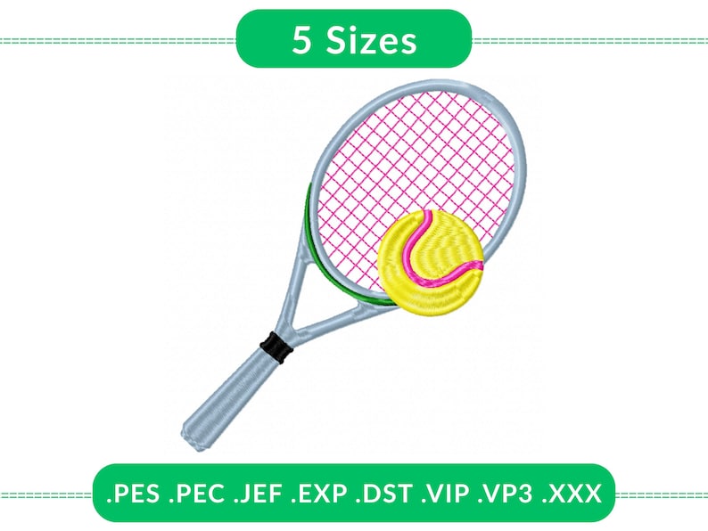 Tennis Racket and Ball Embroidery Design - Sporty Equipment Machine ...