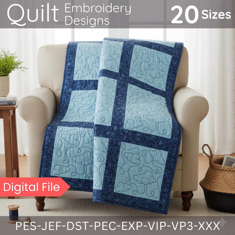 Cloud Quilt Embroidery Design | Continuous Line Quilting Pattern ...