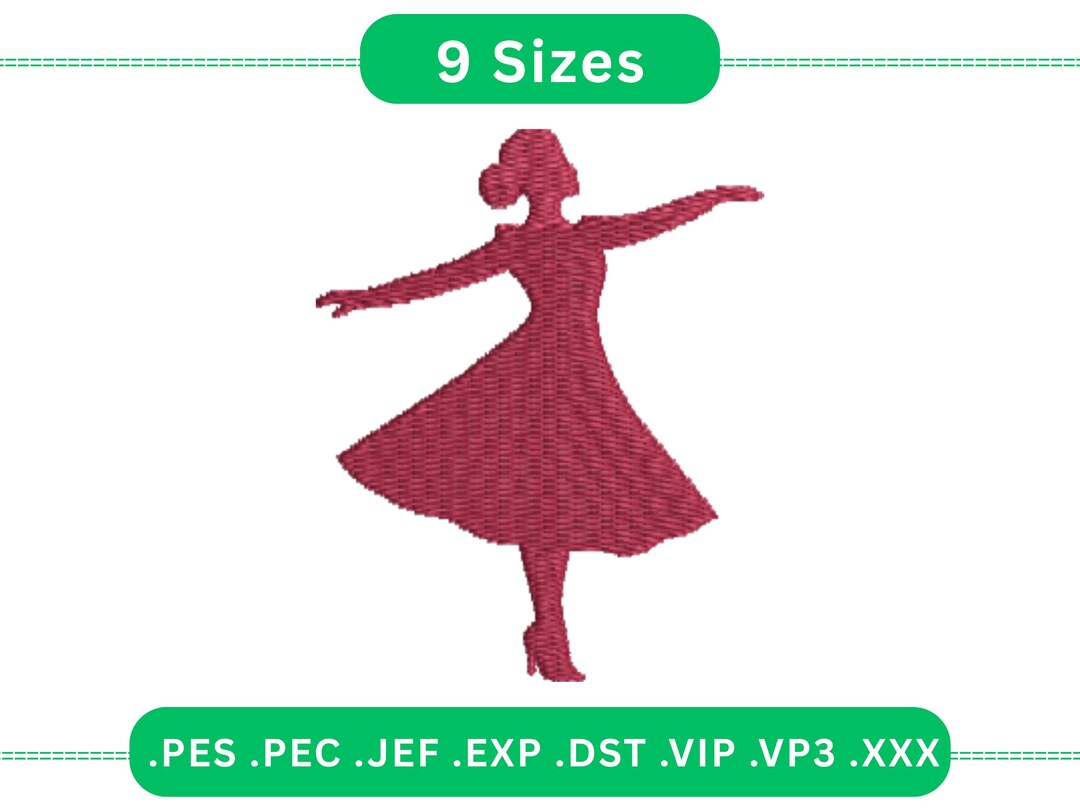 Elegant Dancing Woman Embroidery Design, Graceful Female Figure ...