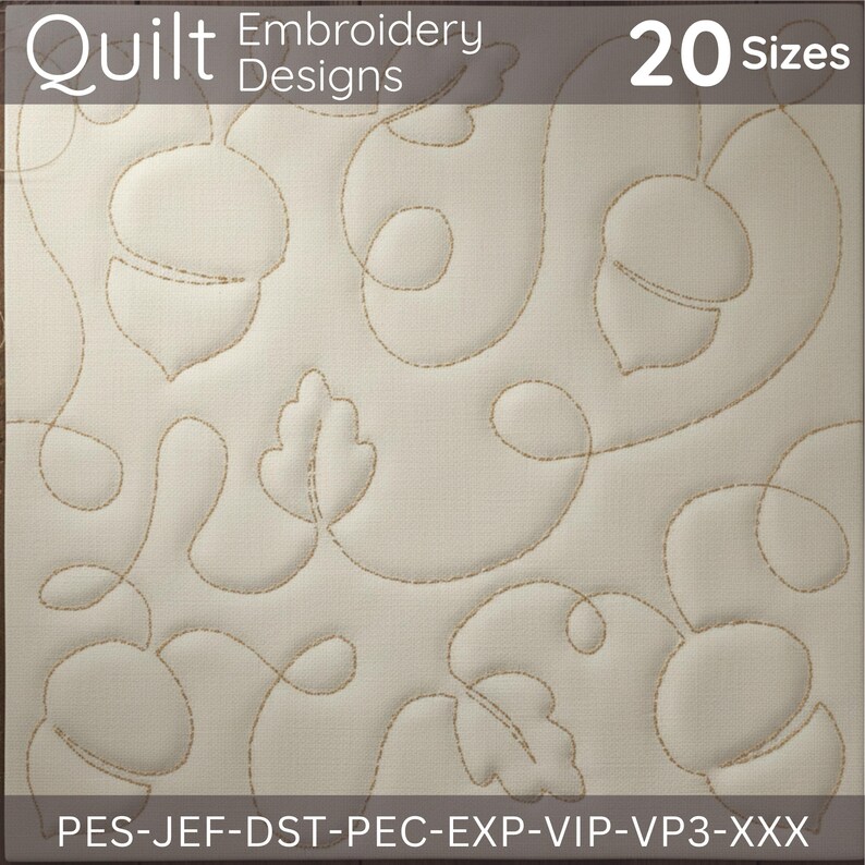 Acorn Quilt Block Embroidery Design | Continuous Line Quilting Pattern ...