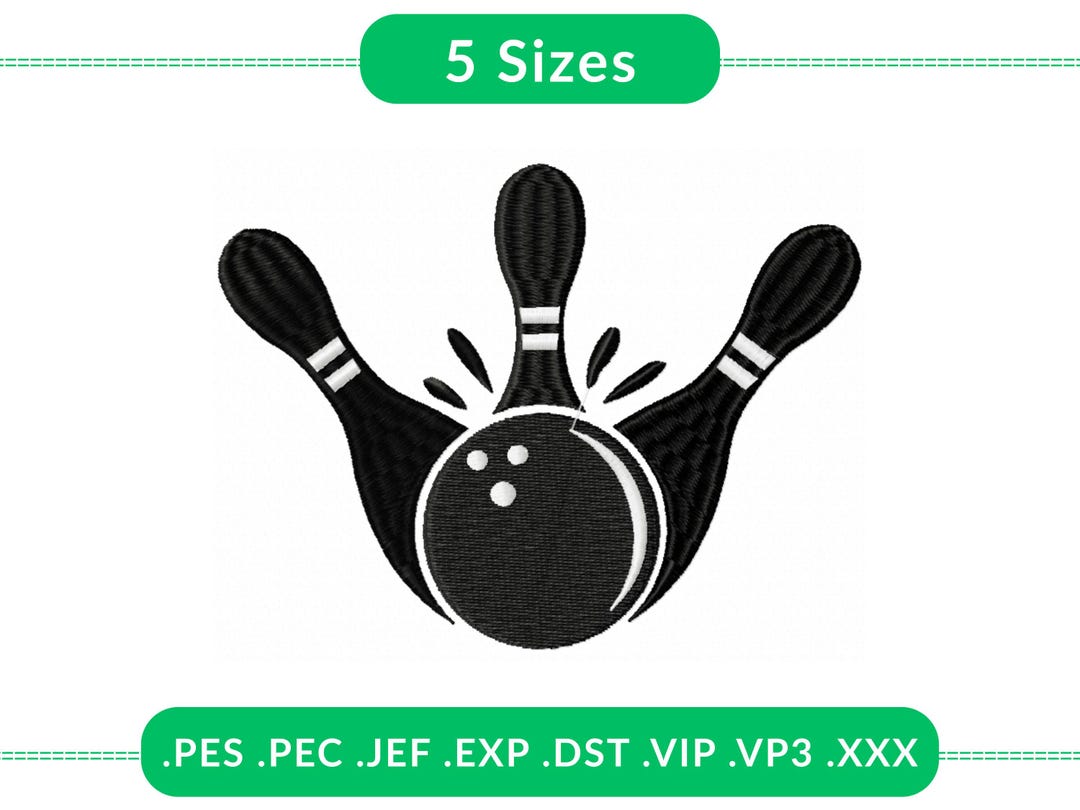 Bowling Ball & Pins Embroidery Design | Sports Patch (instant Download ...