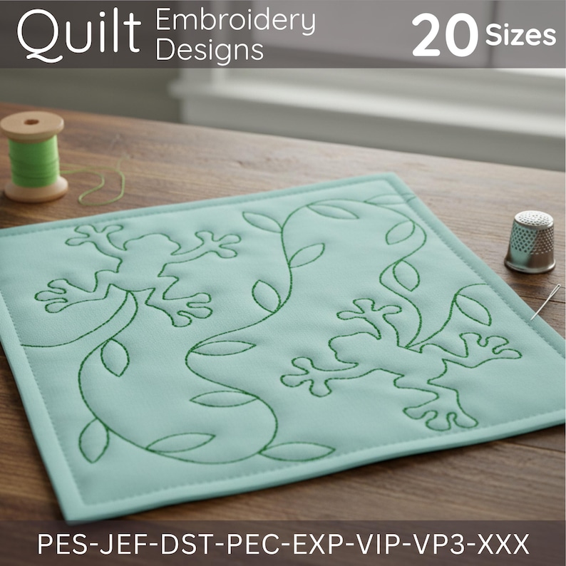 Frog and Vines Machine Embroidery Quilt Block, Continuous Stitch Edge ...