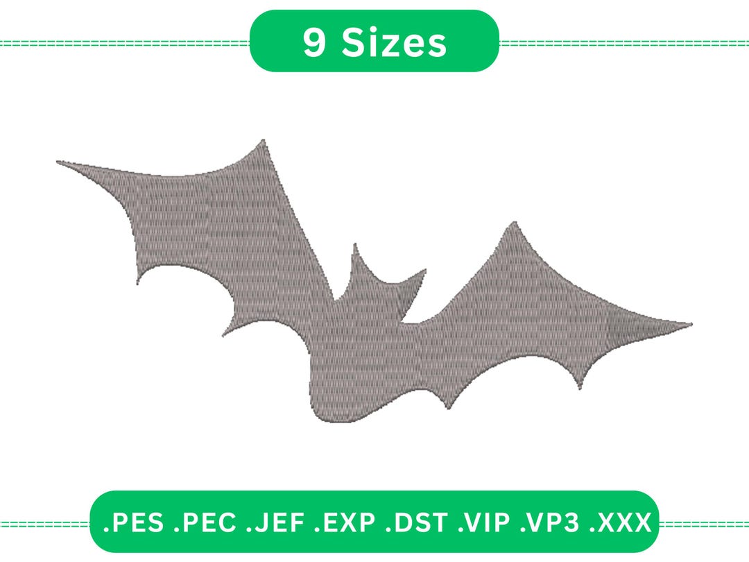 Stylized Bat Embroidery Design in 9 Sizes | Edgy Flying Bat Silhouette ...