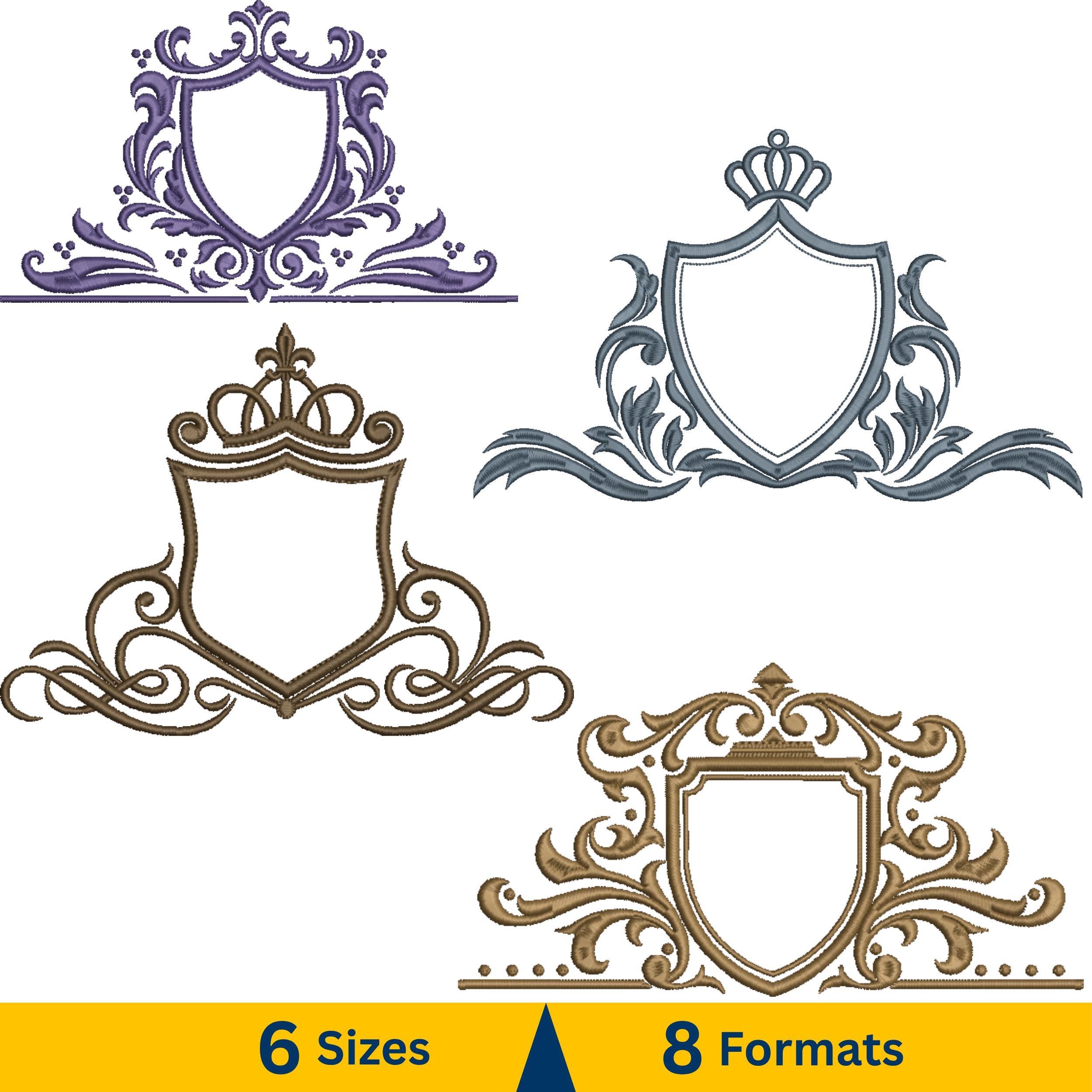 Royal Shield Crest Embroidery Design Set, Crown Frame Heraldic Shield ...