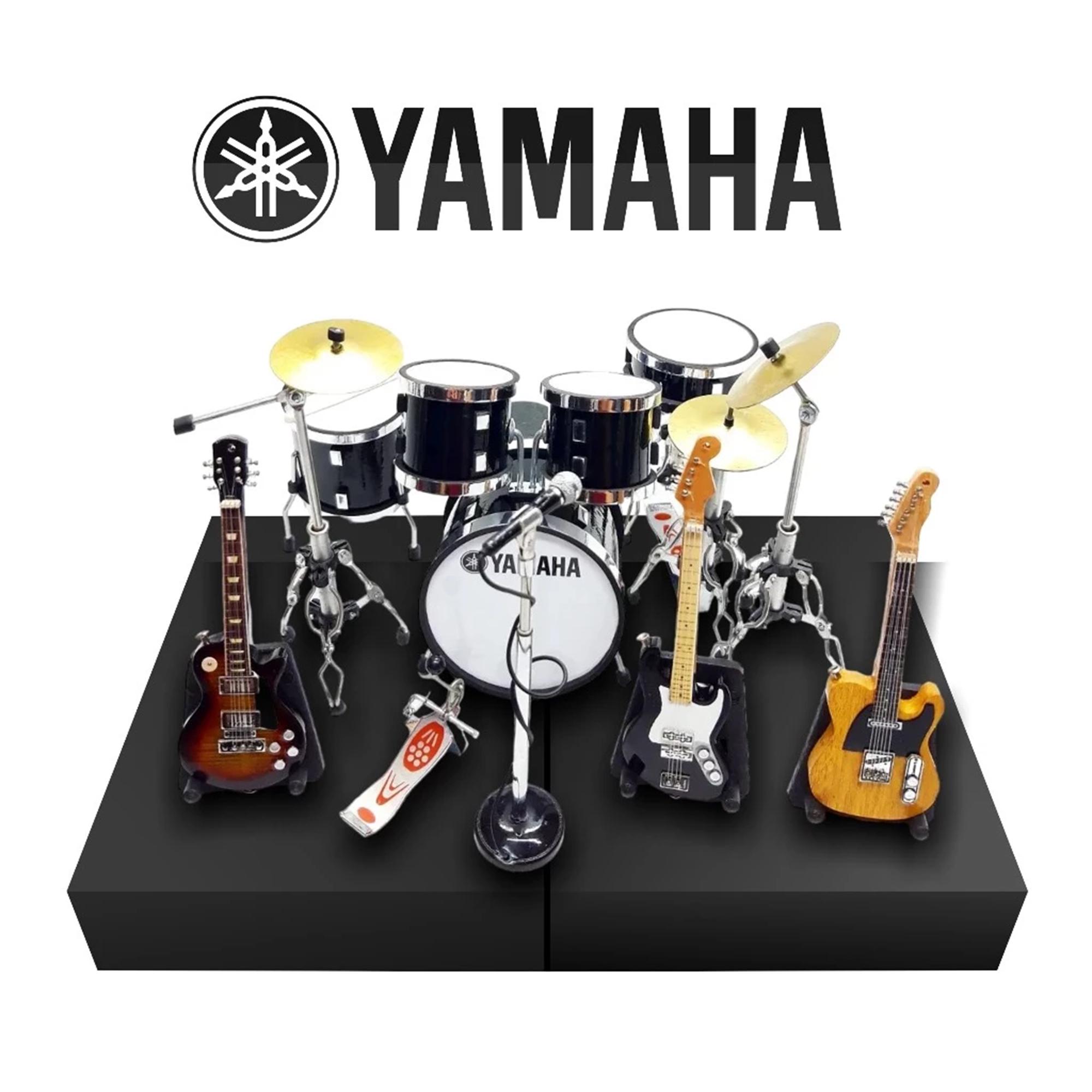 Miniature Drum Set Replica Drum Kit Ya Maha With Guitars and Bass ...