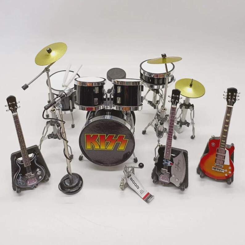 Miniature Drum Set Kiss Band Replica Drum Kit With Guitars and Bass ...