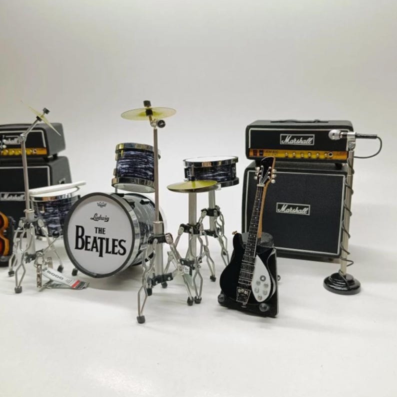 Miniature Drum Set Replica Drum Kit Beat Les With Guitars Bass and Mar ...