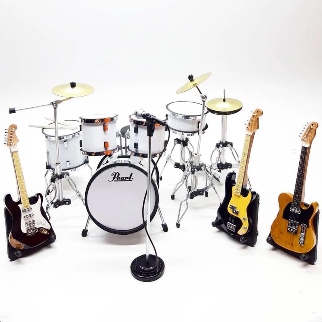 Miniature Drum Set Replica Drum Kit Pearl White With Natural Wood ...