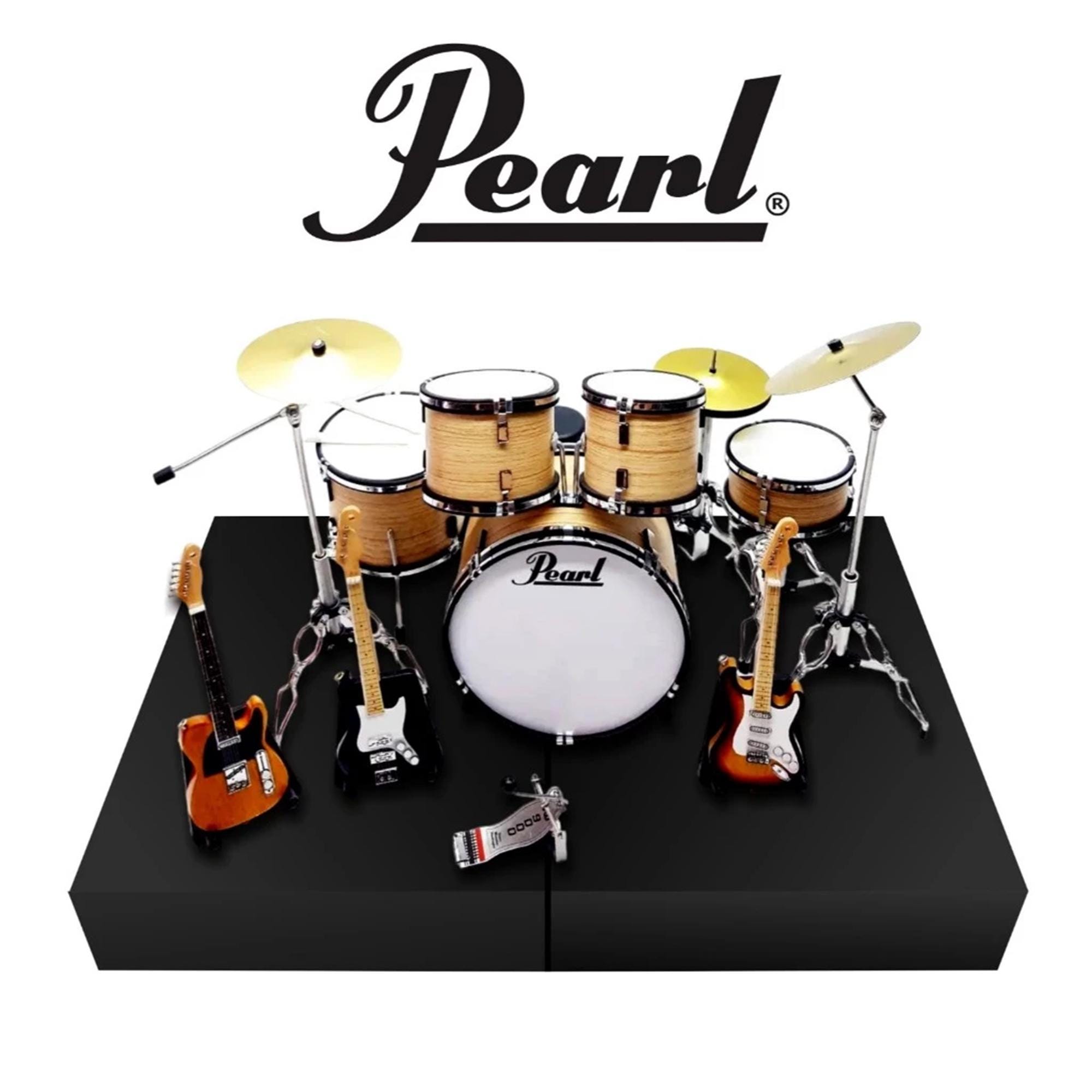 Miniature Drum Set Replica Drum Kit Pearl With Guitars and Bass Natural ...
