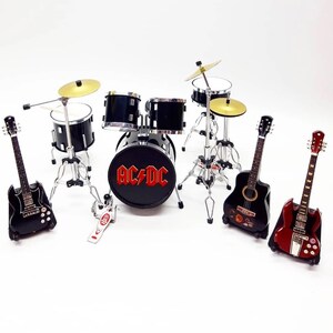 Miniature Drum Set Replica Drum Kit ACDC AC DC With Natural Wood ...