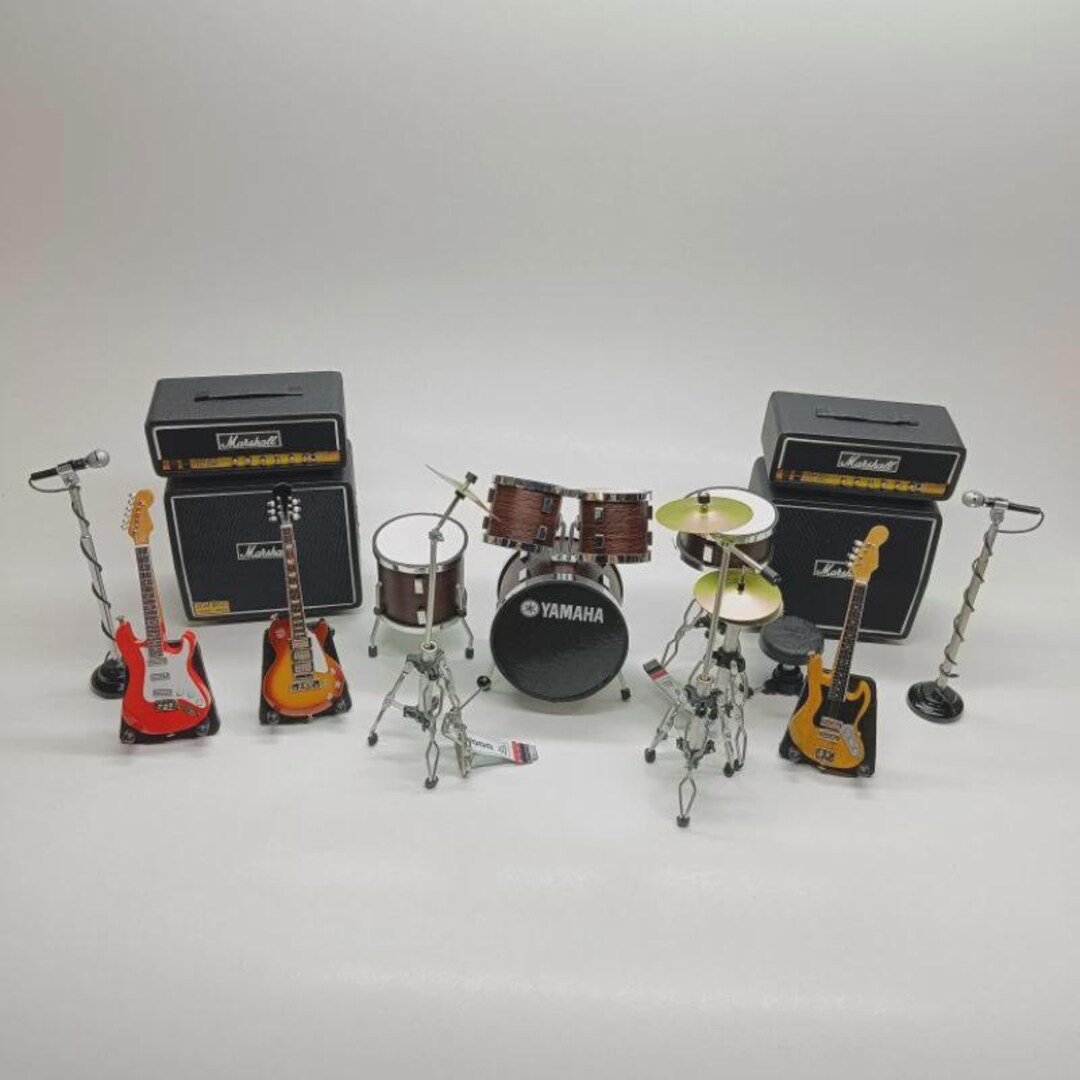 Miniature Drum Set Replica Drum Kit Yamaha With Guitars Bass and ...