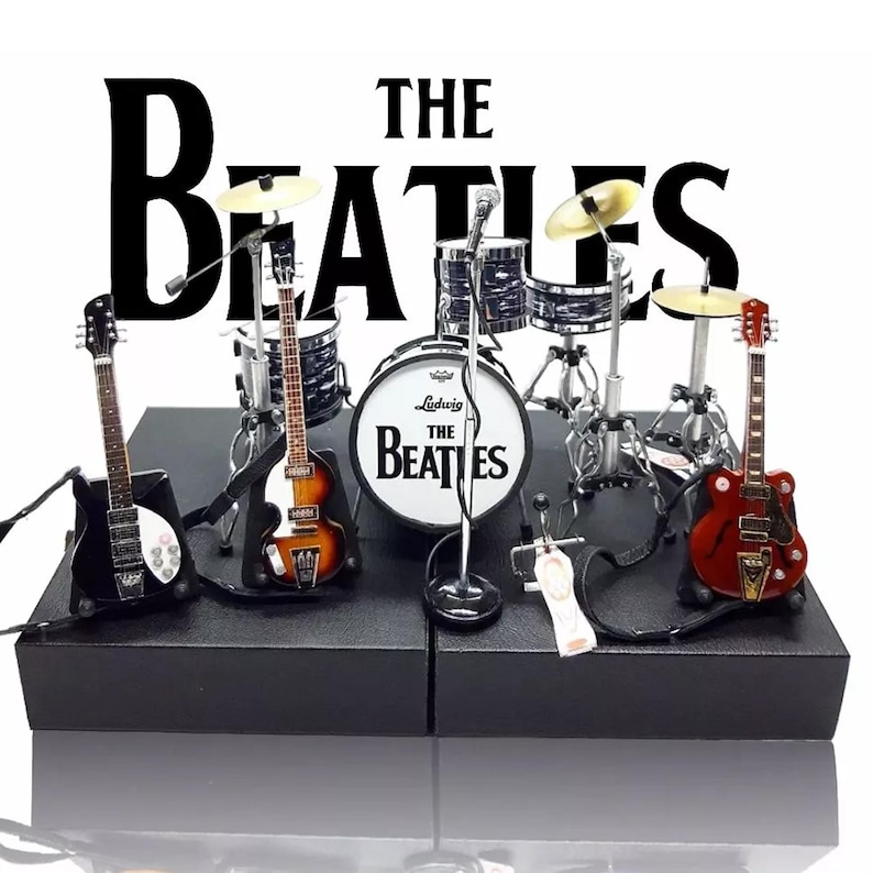 Miniature Drum Set Replica Drum Kit the Beat Les With Guitars and Bass ...
