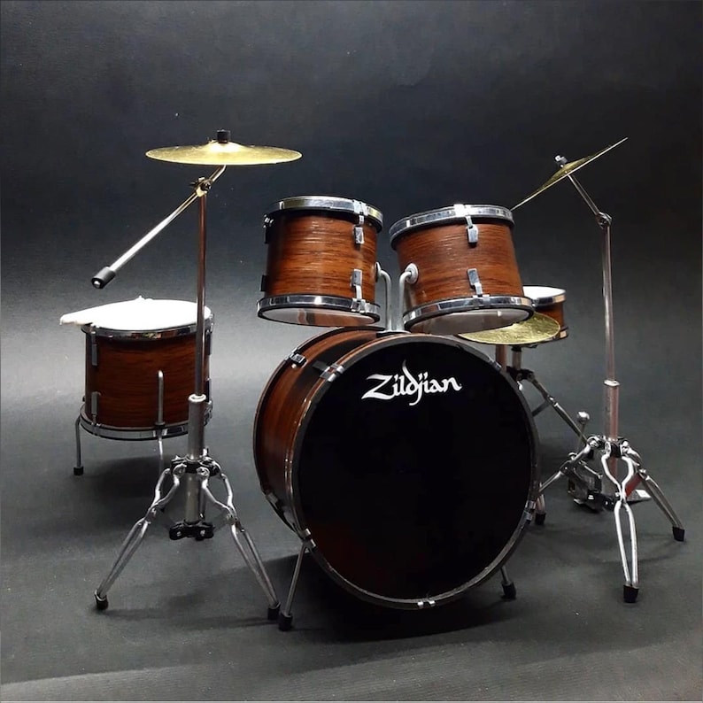 Miniature Drum Set Replica Drum Kit Zildjian Natural Wood Birthday Gift ...