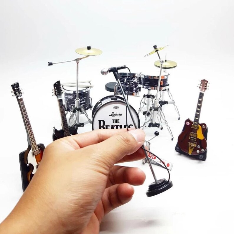 Miniature Drum Set Replica Drum Kit the Beat Les With Guitars and Bass ...