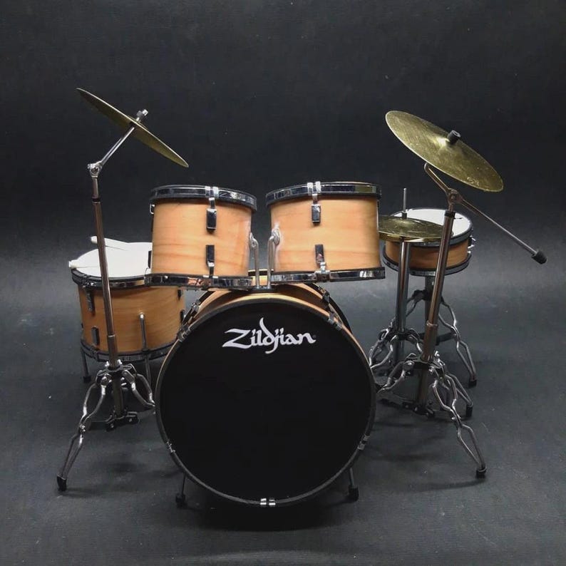 Miniature Drum Set Replica Drum Kit Zildjian Natural Wood Instrument ...