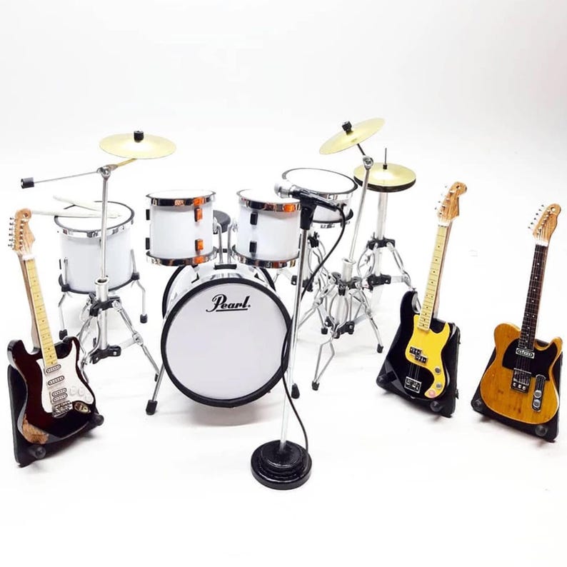 Miniature Drum Set Replica Drum Kit Pearl White With Natural Wood ...