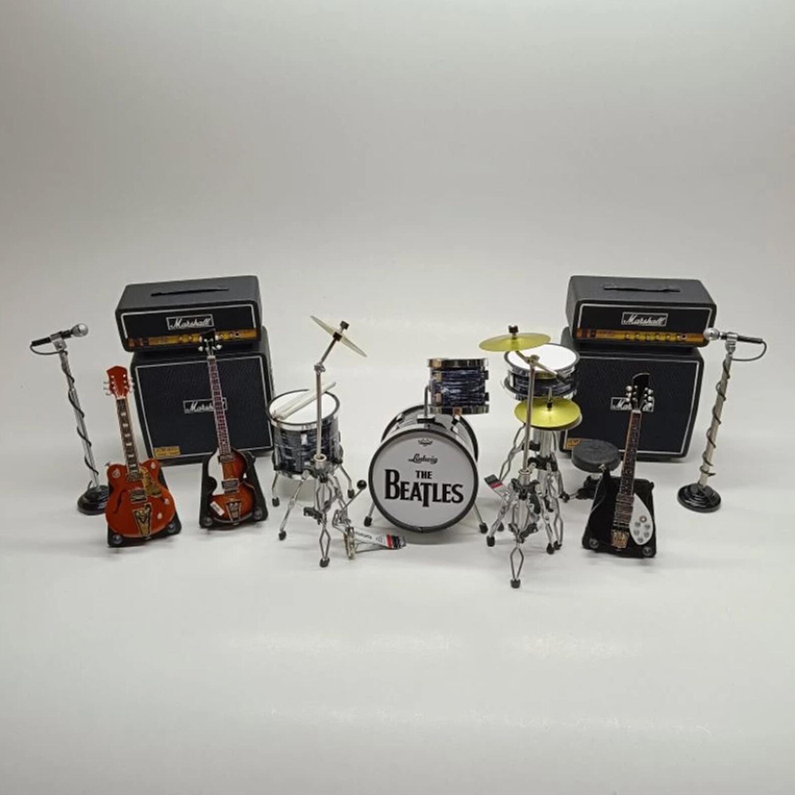 Miniature Drum Set Replica Drum Kit Beat Les With Guitars Bass and Mar ...