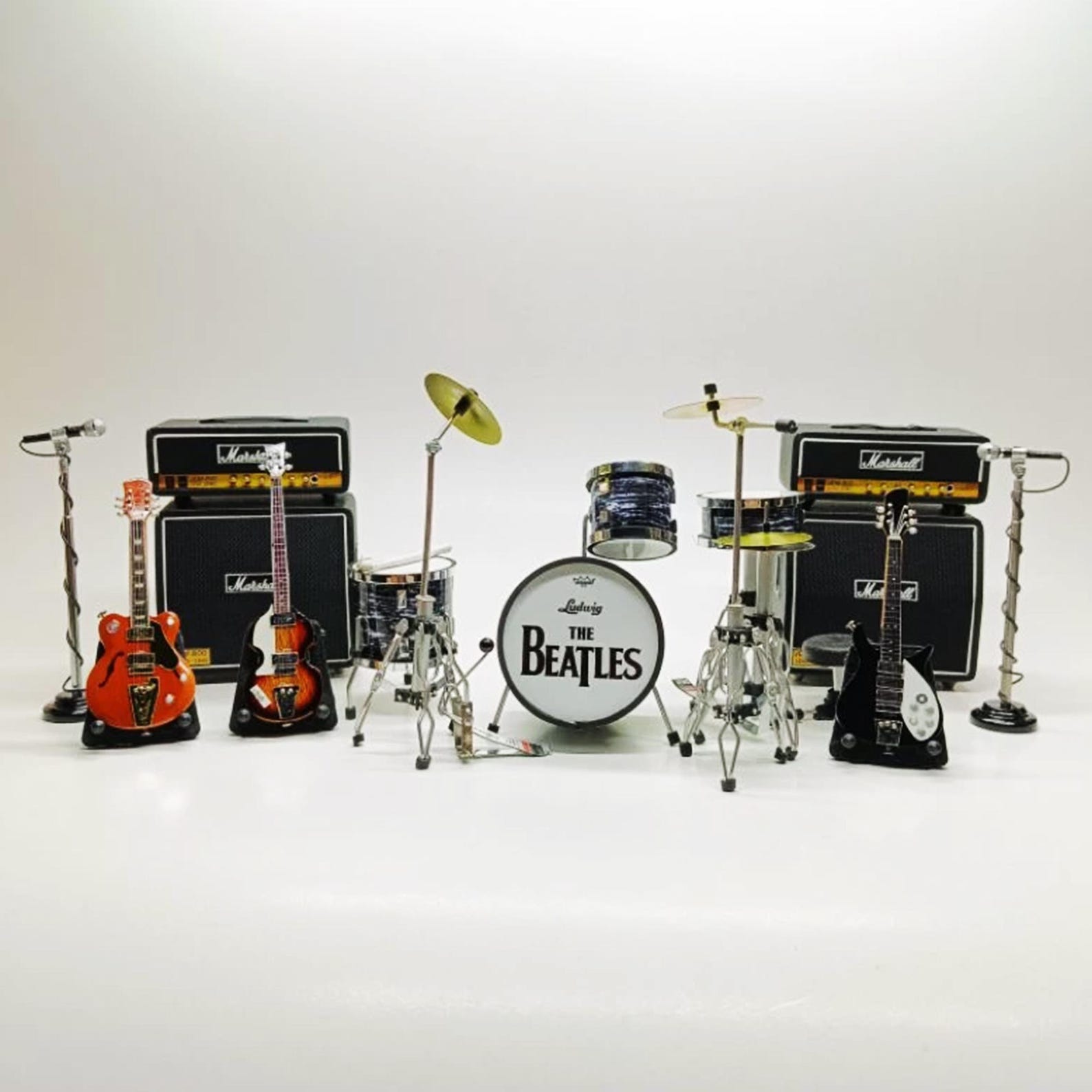 Miniature Drum Set Replica Drum Kit Beat Les With Guitars Bass and Mar ...