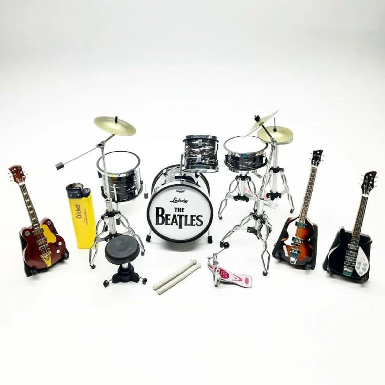 Miniature Drum Set Replica Drum Kit Beat Les With Guitars Bass and Mar ...