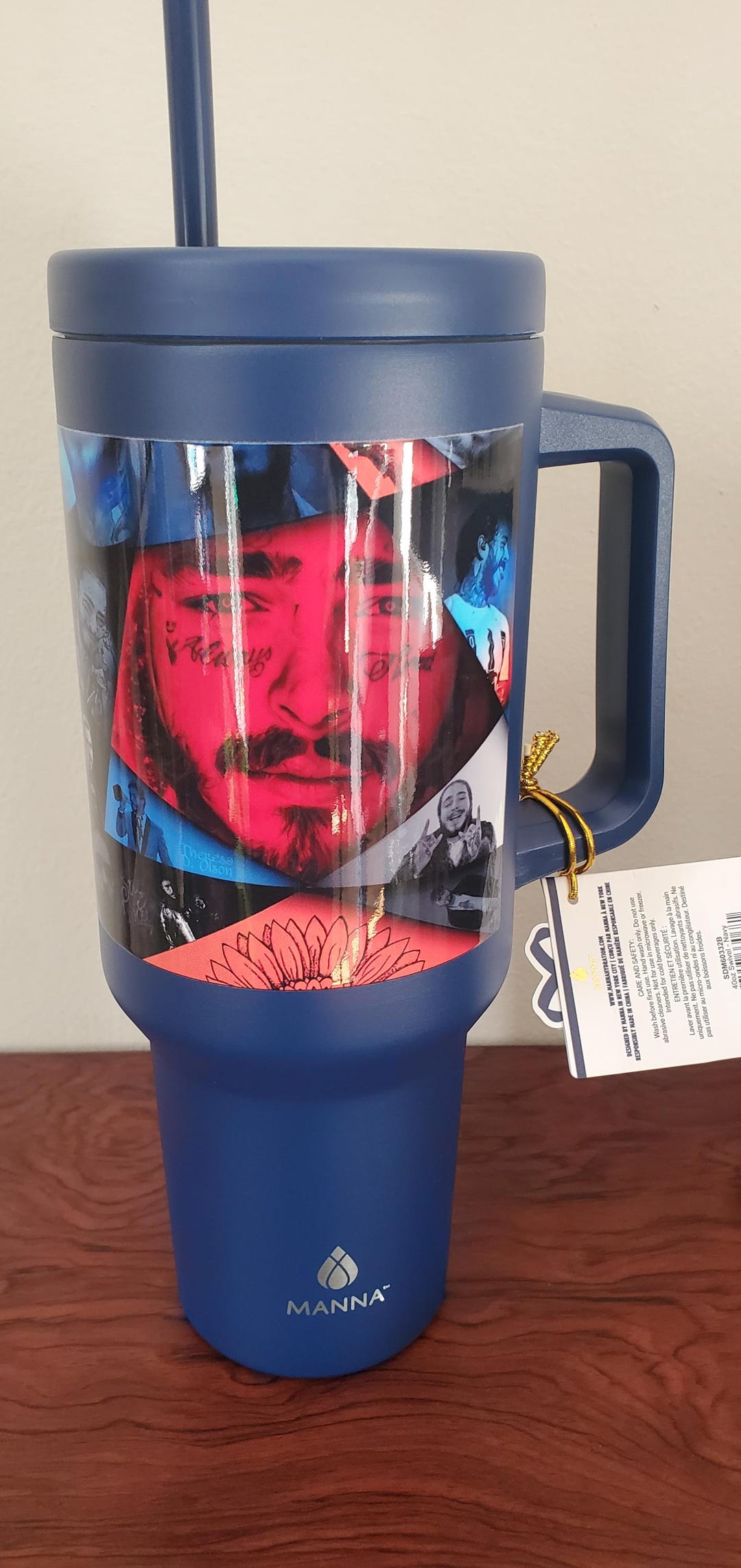 New Custom Designed Post Malone Portrait Collage Tumbler 40 Oz Navy ...