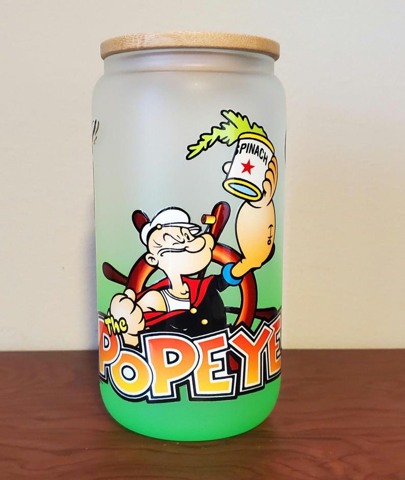 Frosted Green Popeye Classic Cartoon Spinach Strength Theme Glass ...