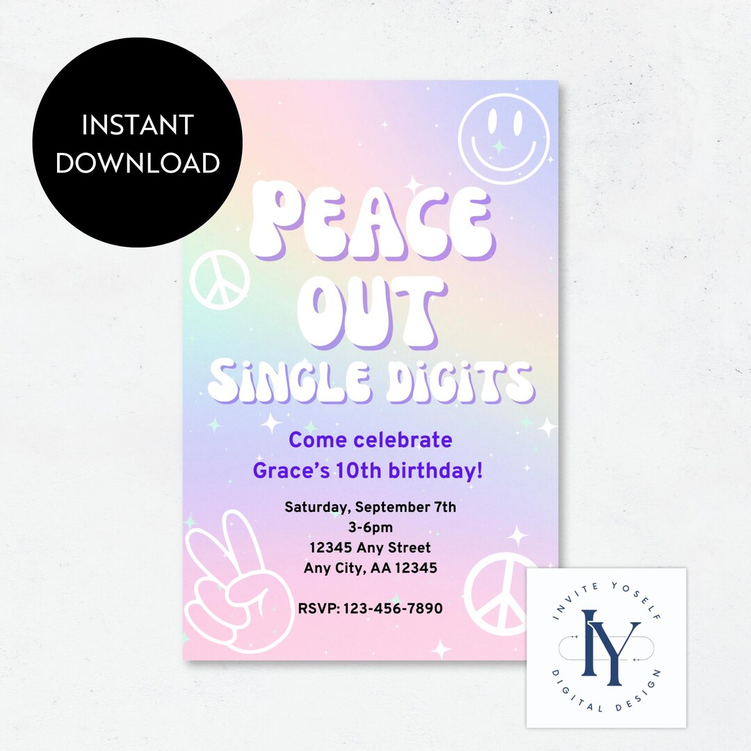 Peace Out Single Digits Birthday Invite - Etsy