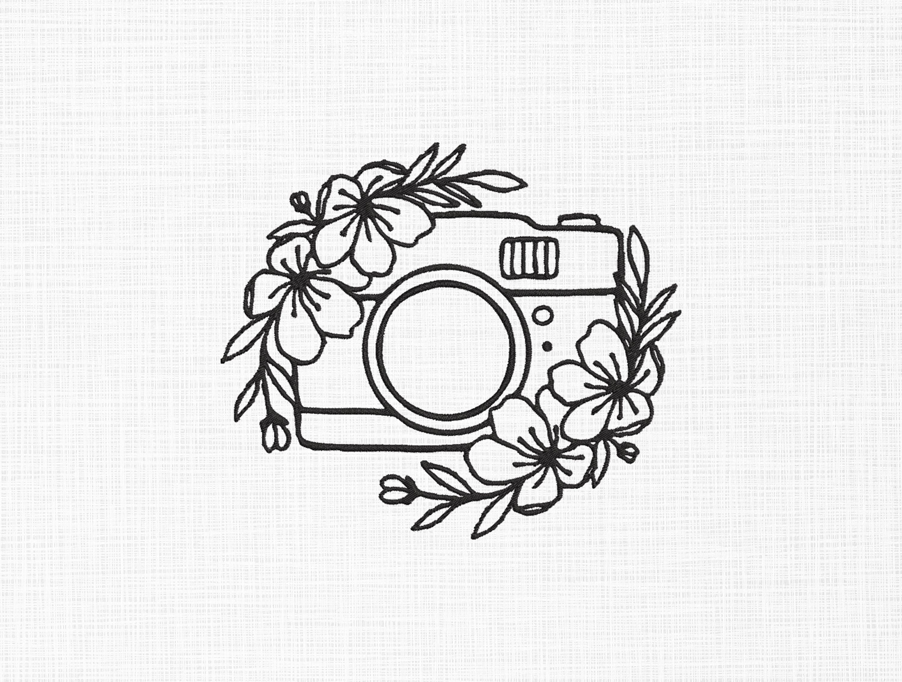 Floral Camera Embroidery Camera Embroidery Line Art Camera Embroidery ...