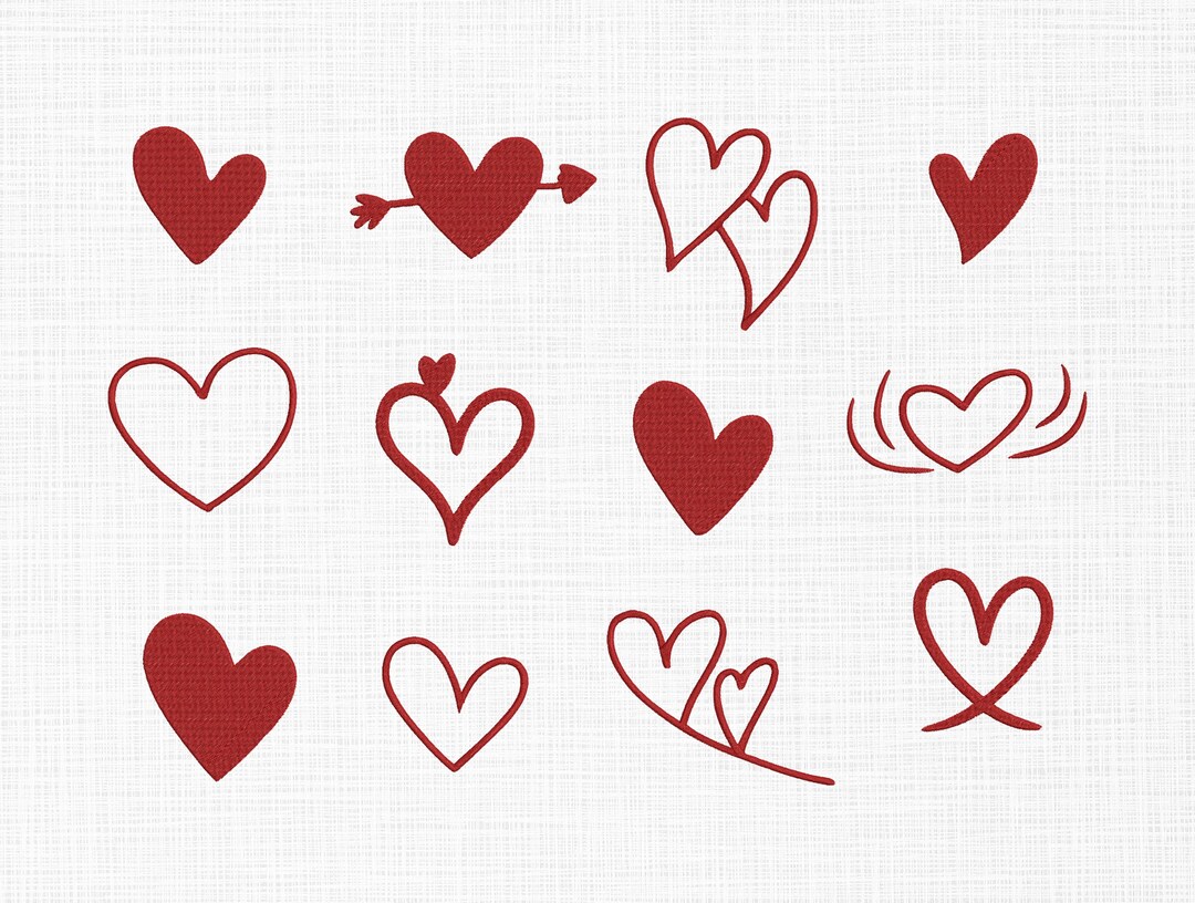 Red Hearts Embroidery Design Bundle, Mini Heart Motifs (digital ...