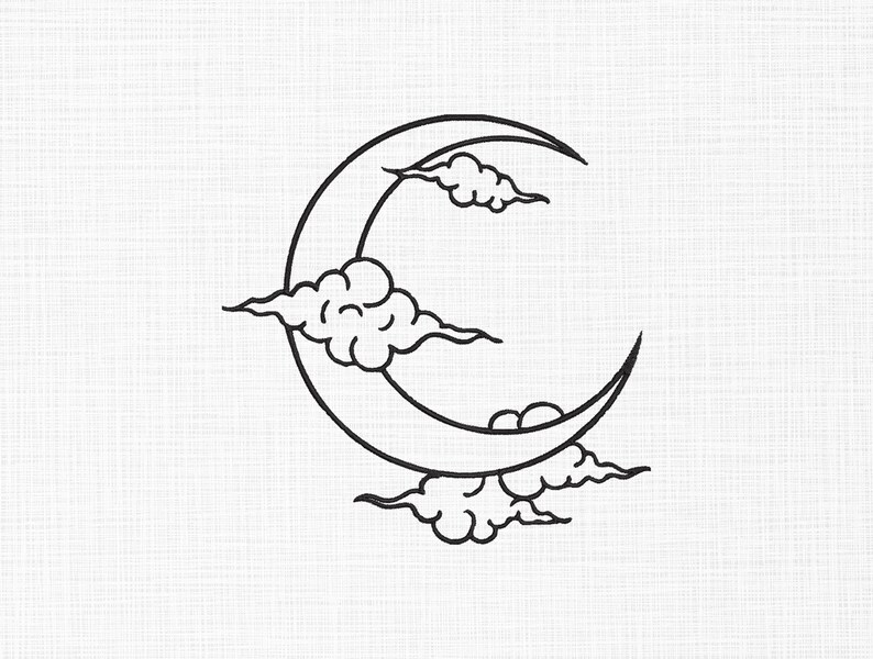 Moon Embroidery Design Half Moon Embroidery Design Line Art Machine ...