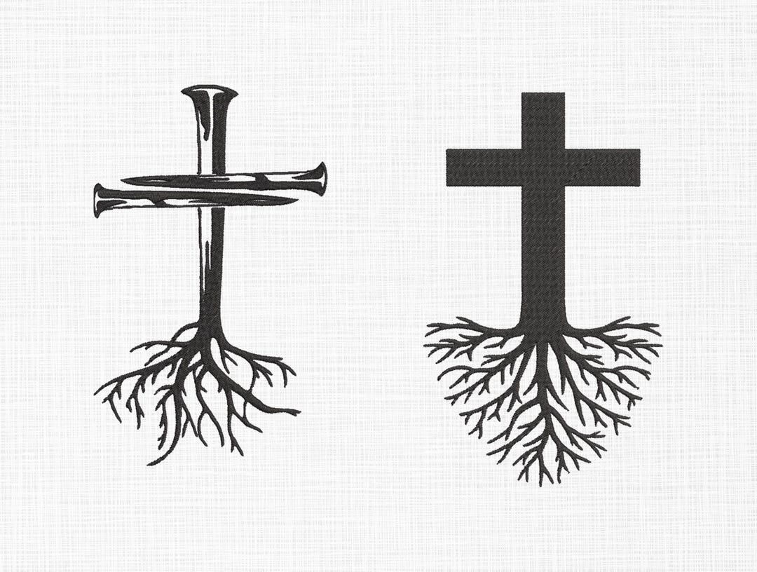 Cross With Roots Embroidery Design Christian Cross Embroidery Nail ...