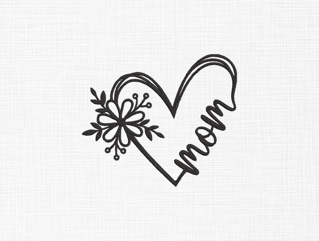 Floral Heart Mom Embroidery Design Mother's Love Embroidery Happy ...