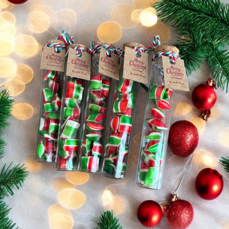Christmas Candy Tube: Festive Hard Candy in Glass Vial - Holiday Favor ...