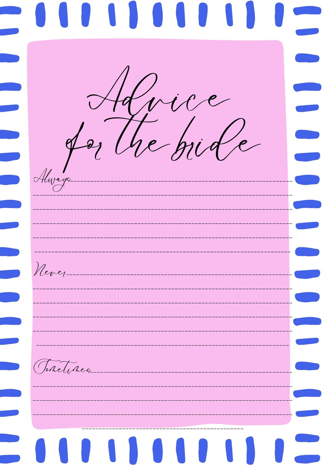 Advice for the Bride Printable - Etsy