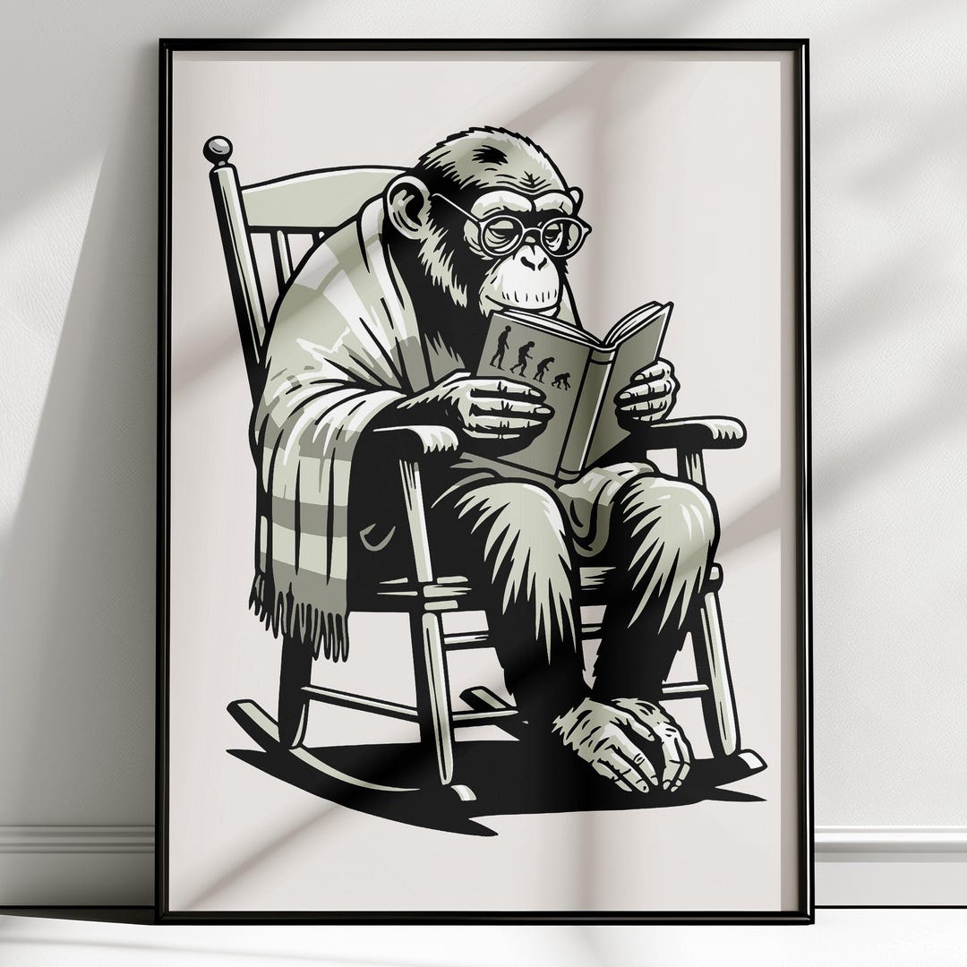 Funny Animal Poster, Monkey Reading Print, Intellectual Wall Art ...