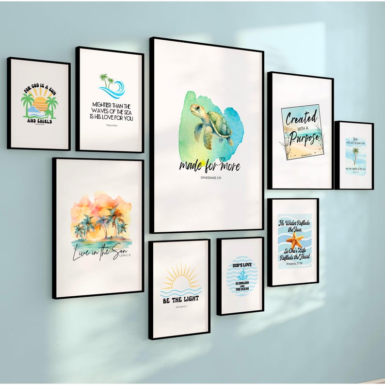 Christian Beach Art Watercolor Print Bible Verse Wall Decor Digital ...