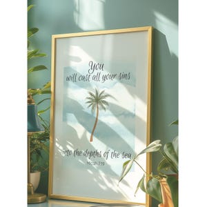Christian Beach Art Watercolor Print Bible Verse Wall Decor Digital ...