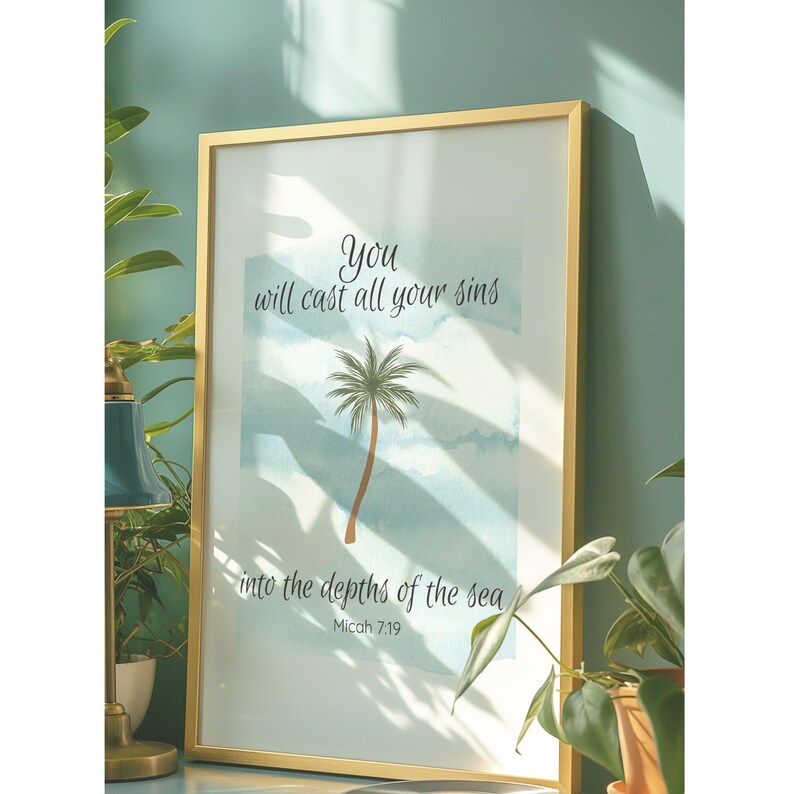 Christian Beach Art Watercolor Print Bible Verse Wall Decor Digital ...