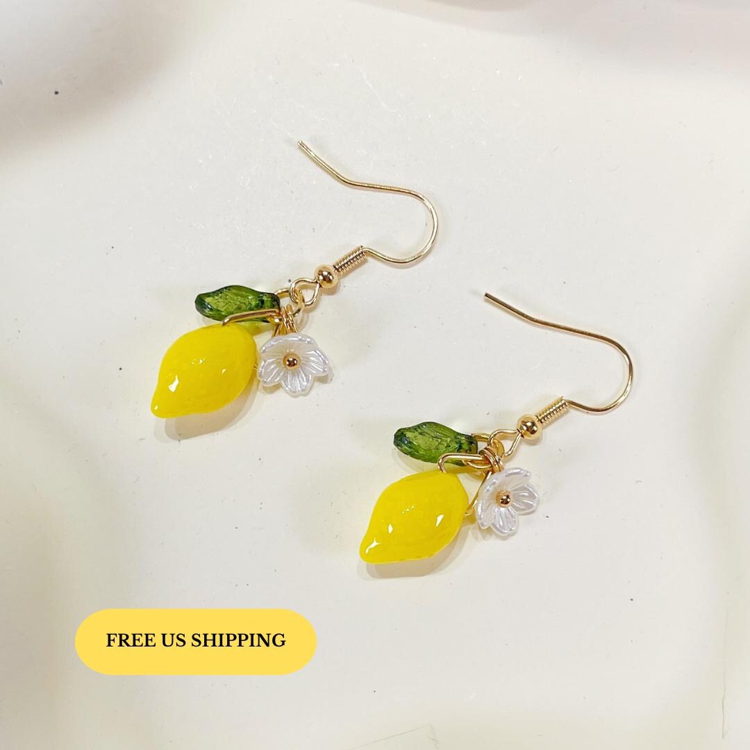 E215 Lemon Earrings, Lemon Dangle Earrings, Fruit Earrings, Cute ...